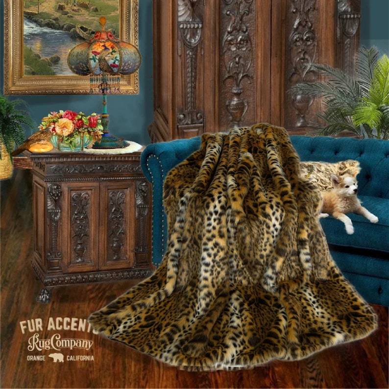 Plush Leopard Faux Fur Throw Blanket, Minky Cuddle Lining - Etsy