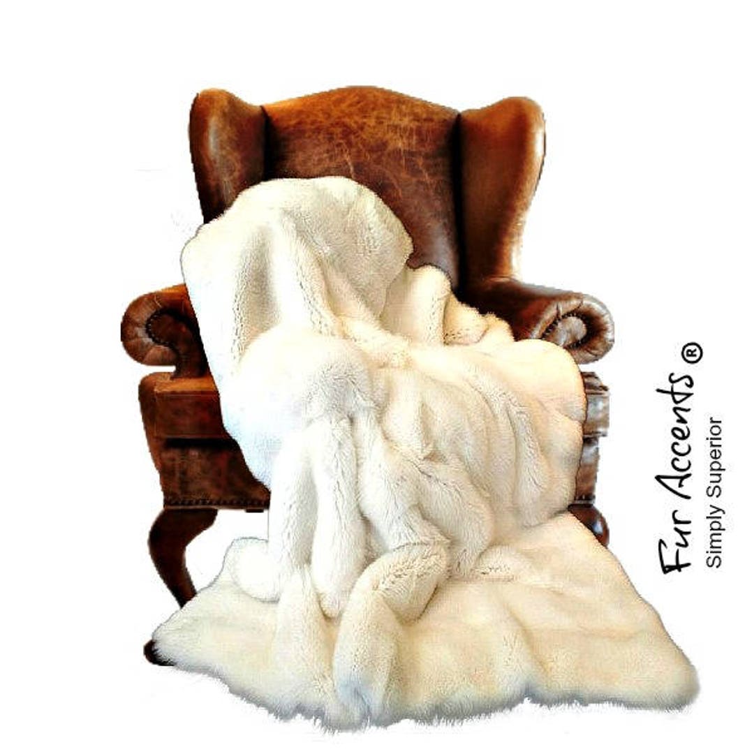 Plush Faux Fur Throw Blanket, Soft Creamy off White Rabbit - Mink ...