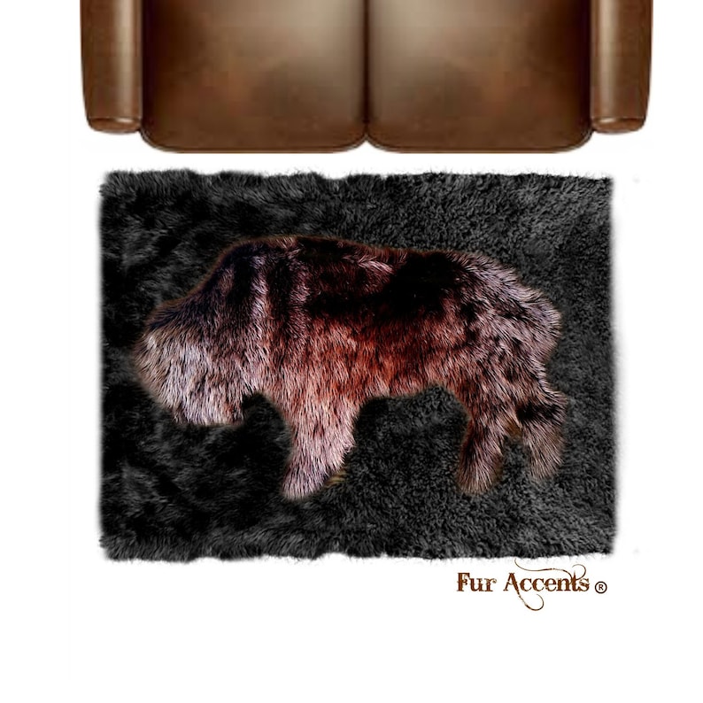 Plush Faux Fur Area Rug Standing Buffalo Art Rug Rectangle | Etsy