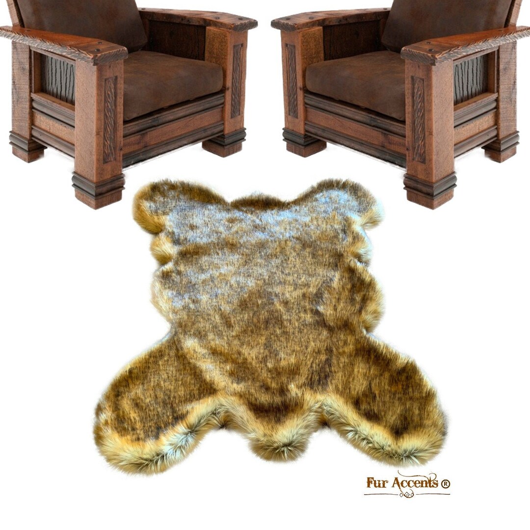 Plush Faux Fur Area Rug - Luxury Fur Golden Brown and Gray Tone Grizzly ...
