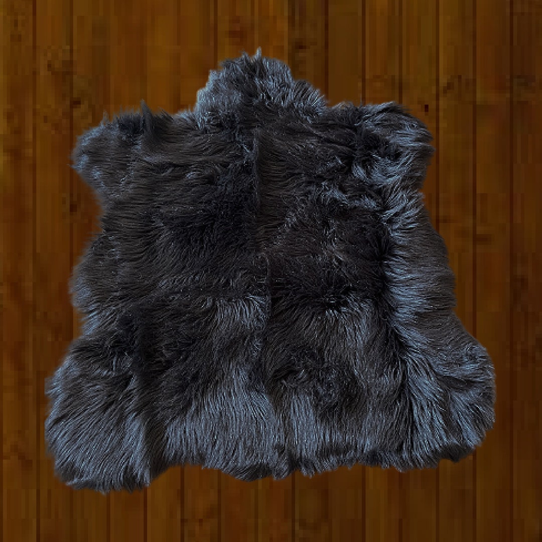 Thick Plush Black Faux Fur, Chubby Bear, Sheepskin Shaped Pelt Rug ...