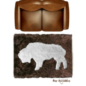 Plush Faux Fur Area Rug - Standing Buffalo Art Rug - Rectangle - Hand ...