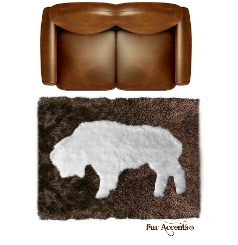 Plush Faux Fur Area Rug Standing Buffalo Art Rug Rectangle - Etsy