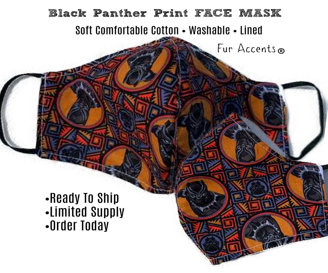 Pantera Negra MÁSCARA FACIAL Hecha a mano EE.UU. Tela de algodón suave ...