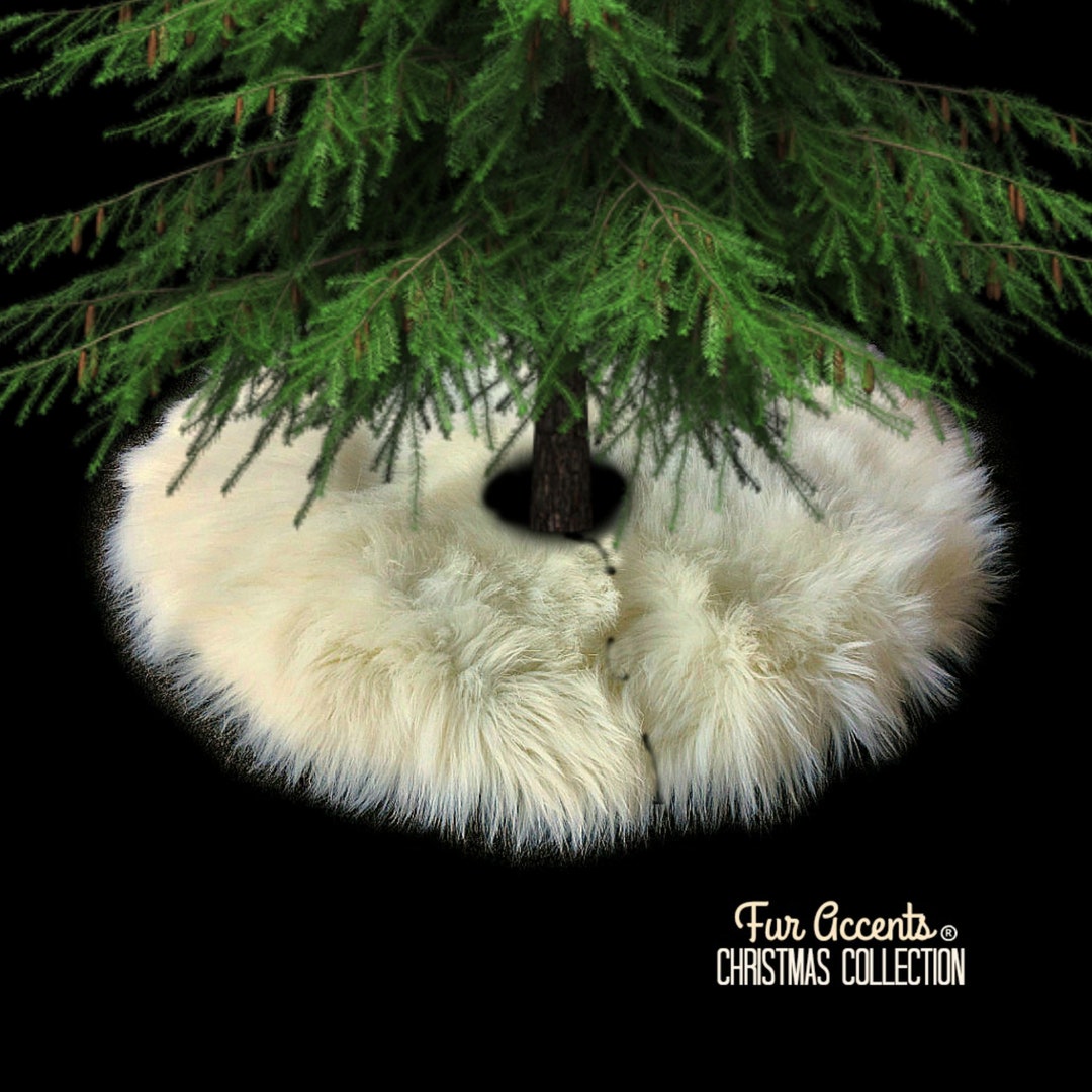Soft Faux Fur Christmas Tree Skirt - Plush Shag Faux Sheepskin - Round ...