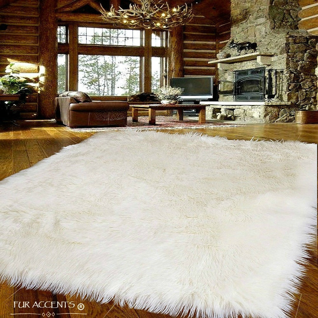 Plush Faux Fur Area Rug - Luxury Fur Thick White Shaggy Carpet ...