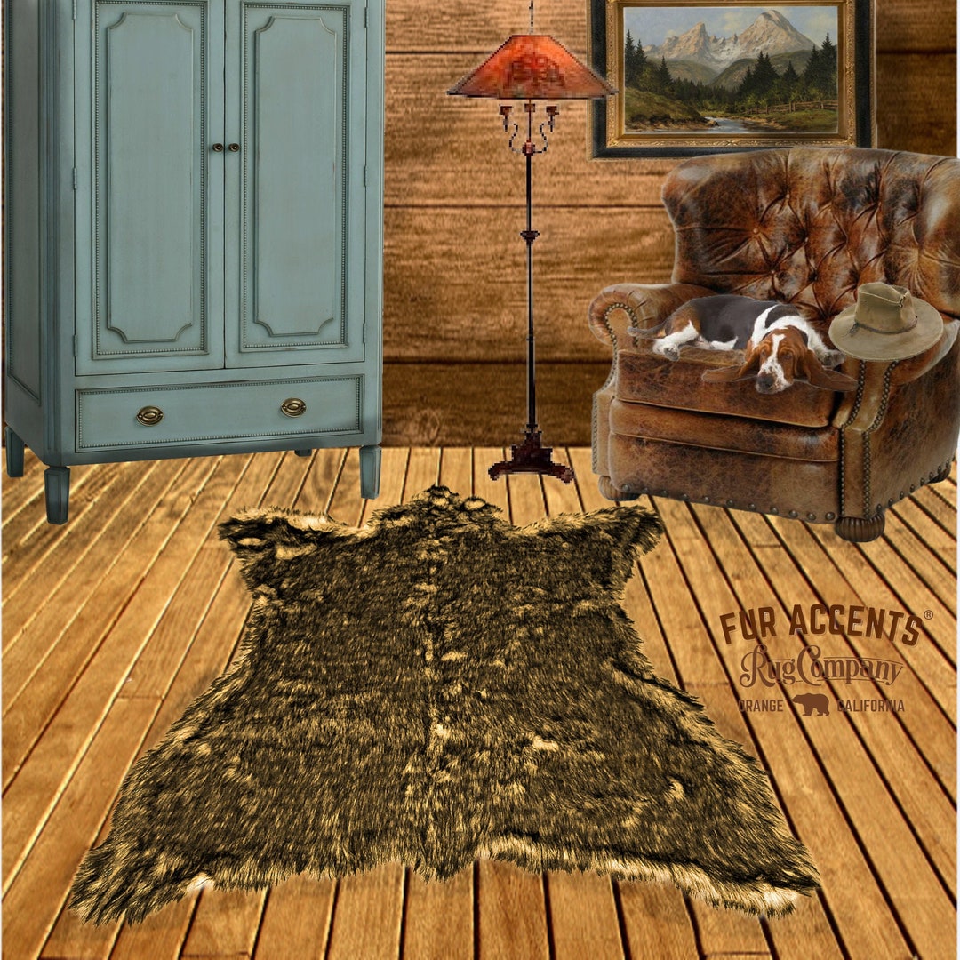 Golden Brown Bear Skin Rug, Gray Undercoat, Realistic. Faux Fur. Area ...