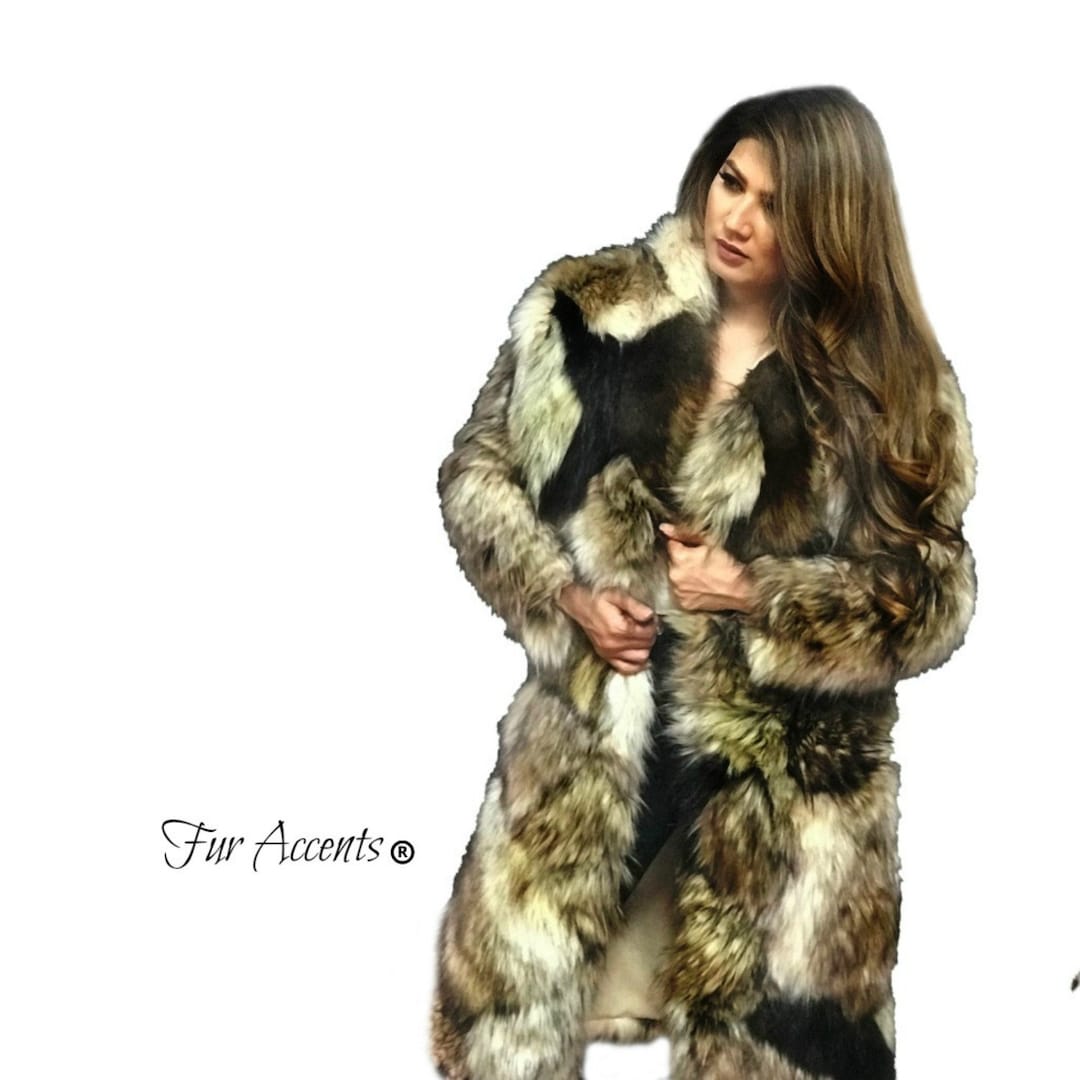 Extraordinary Faux Fur Coat, Pieced Fur,patchwork,animal Fur,hooded ...