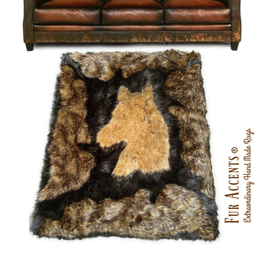 Plush Faux Fur Throw Area Rug Black Bear Rug With Brown Wolf - Etsy
