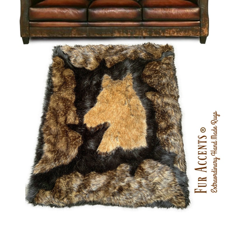 Plush Faux Fur Throw Area Rug Black Bear Rug With Brown Wolf - Etsy