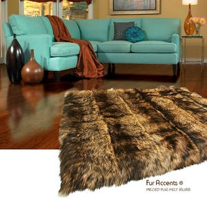 Plush Faux Fur Pieced Luxury Fur Strip Rug - Golden Brown Wolf - Ultra ...