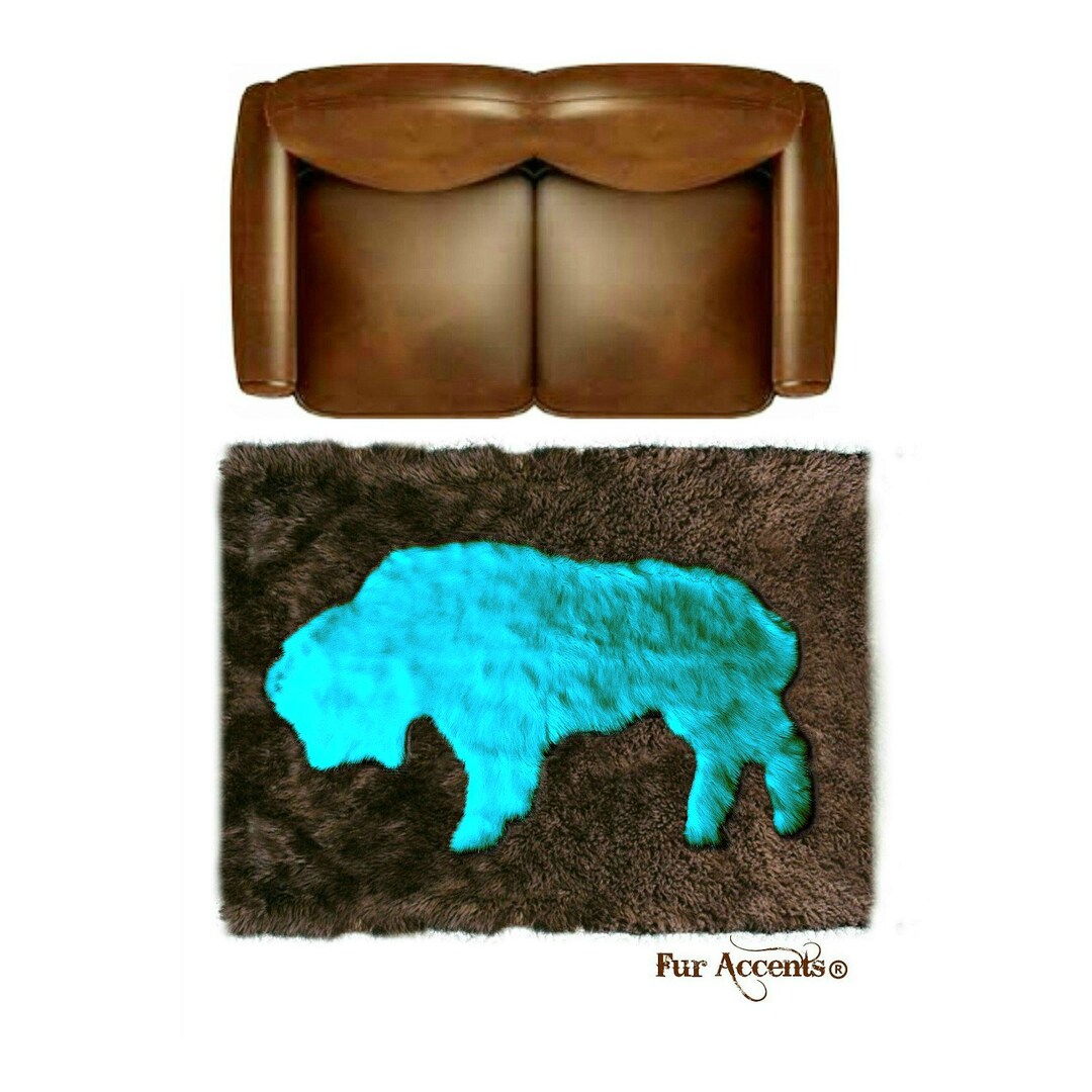 Plush Faux Fur Area Rug - Standing Buffalo Art Rug - Rectangle - Hand ...