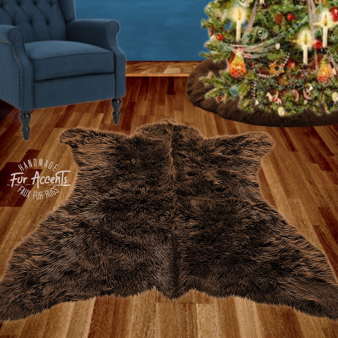Bear Skin Rug. Realistic. Faux Fur. Area Rug. Lodge Cabin. Throw Rug ...
