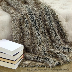 Plush Faux Fur Throw Blanket, Soft Brown and Gray Tipped Desert Wolf ...