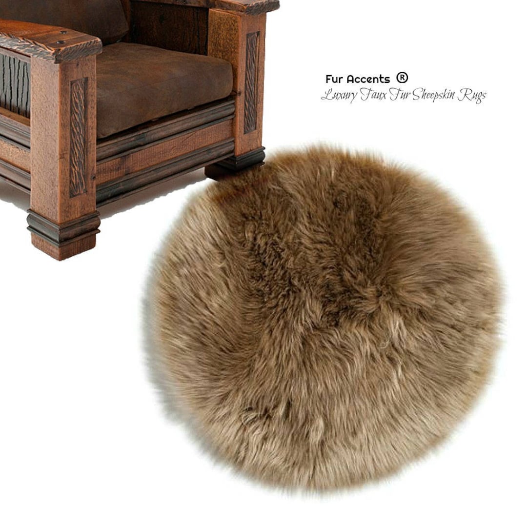 Plush Faux Fur Round Area Rug - Traditional Designer Throw - Light Tan ...