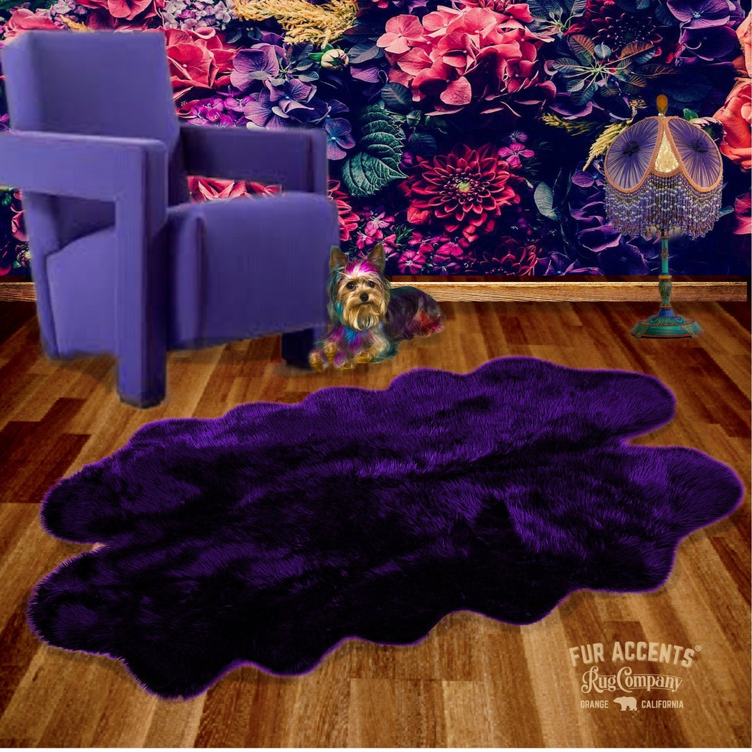 Plush Faux Fur Area Rug - Shaggy Quatro Sheepskin Design Shape - Blood ...