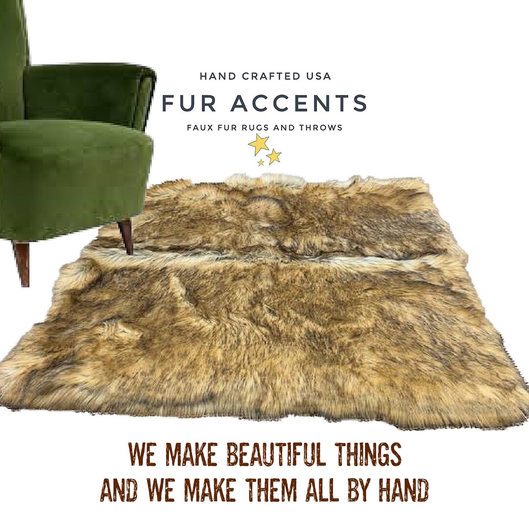 Rectangle Wolf Fur, Coyote Pelt Rug, Realistic Faux Fur Area Rug, Lodge ...