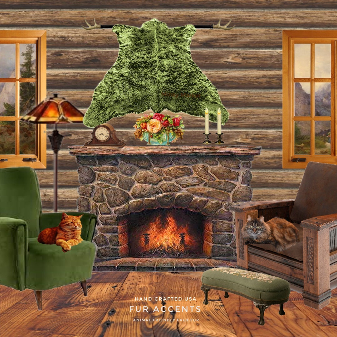 Bear Skin Rug. Realistic. Faux Fur. Area Rug. Lodge Cabin. Throw Rug ...