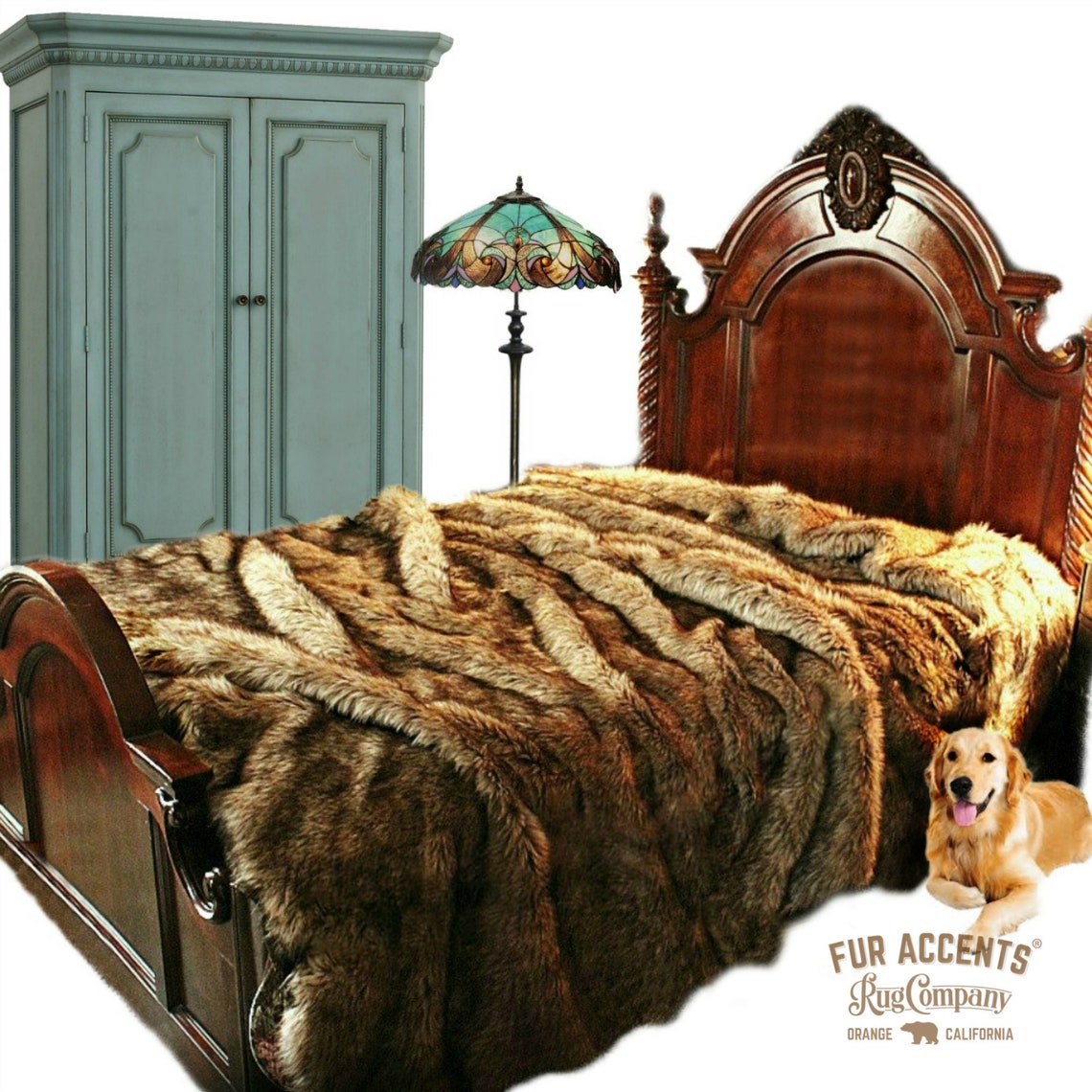 Plush Faux Fur Bedspread Golden Brown Wolf Coyote Design - Etsy