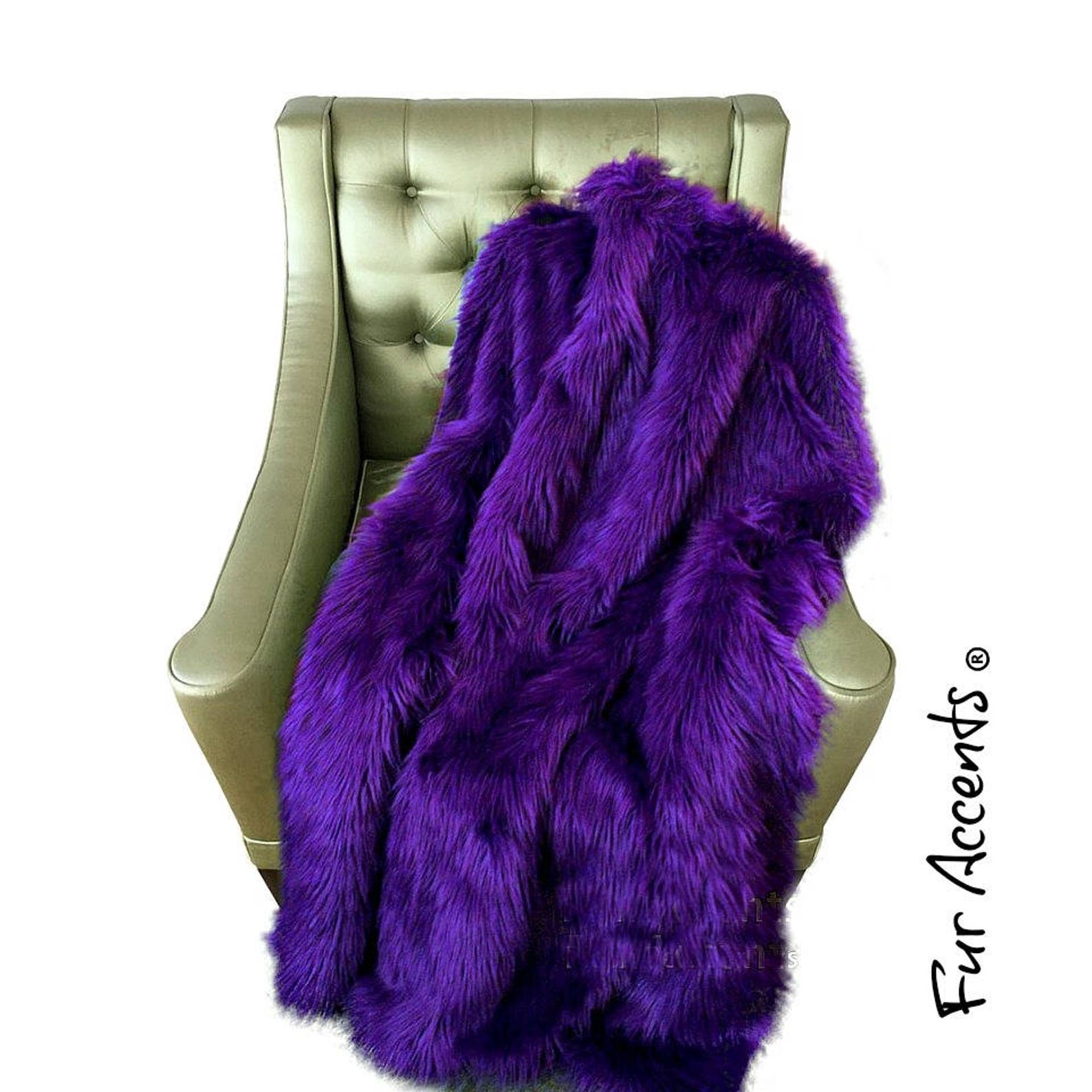 Plush Faux Fur Throw Blanket, Bedspread Luxury Fur Deep Purple Shag ...
