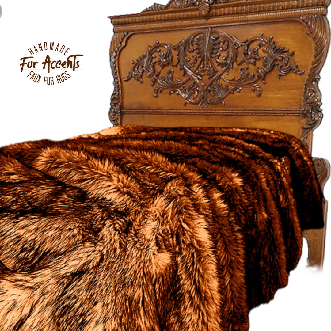 Faux Fur Bedspread, Tan Gray Wolf, Designer Bedspread, Matching Shams ...