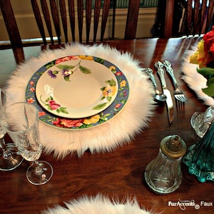 Set of 4 Plush Faux Fur Placemats Luxury Fur Soft Shaggy Sheepskin ...