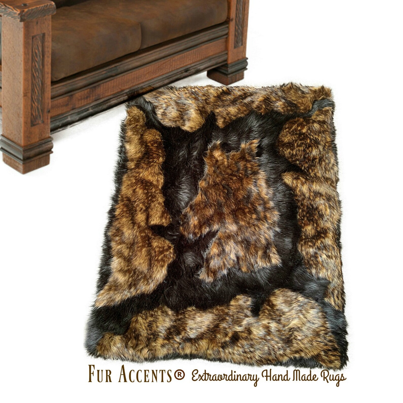 Plush Faux Fur Throw Area Rug Black Bear Rug With Brown Wolf - Etsy