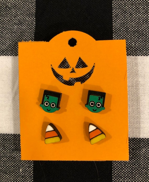 HALLOWEEN Frankenstein/ Candy Corn Set of 2-stud Earrings - Etsy