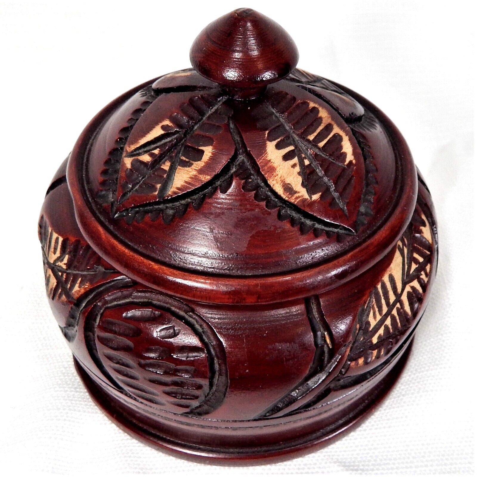 Vintage Hand Carved Wooden Trinket Box Floral Pattern Round Home ...