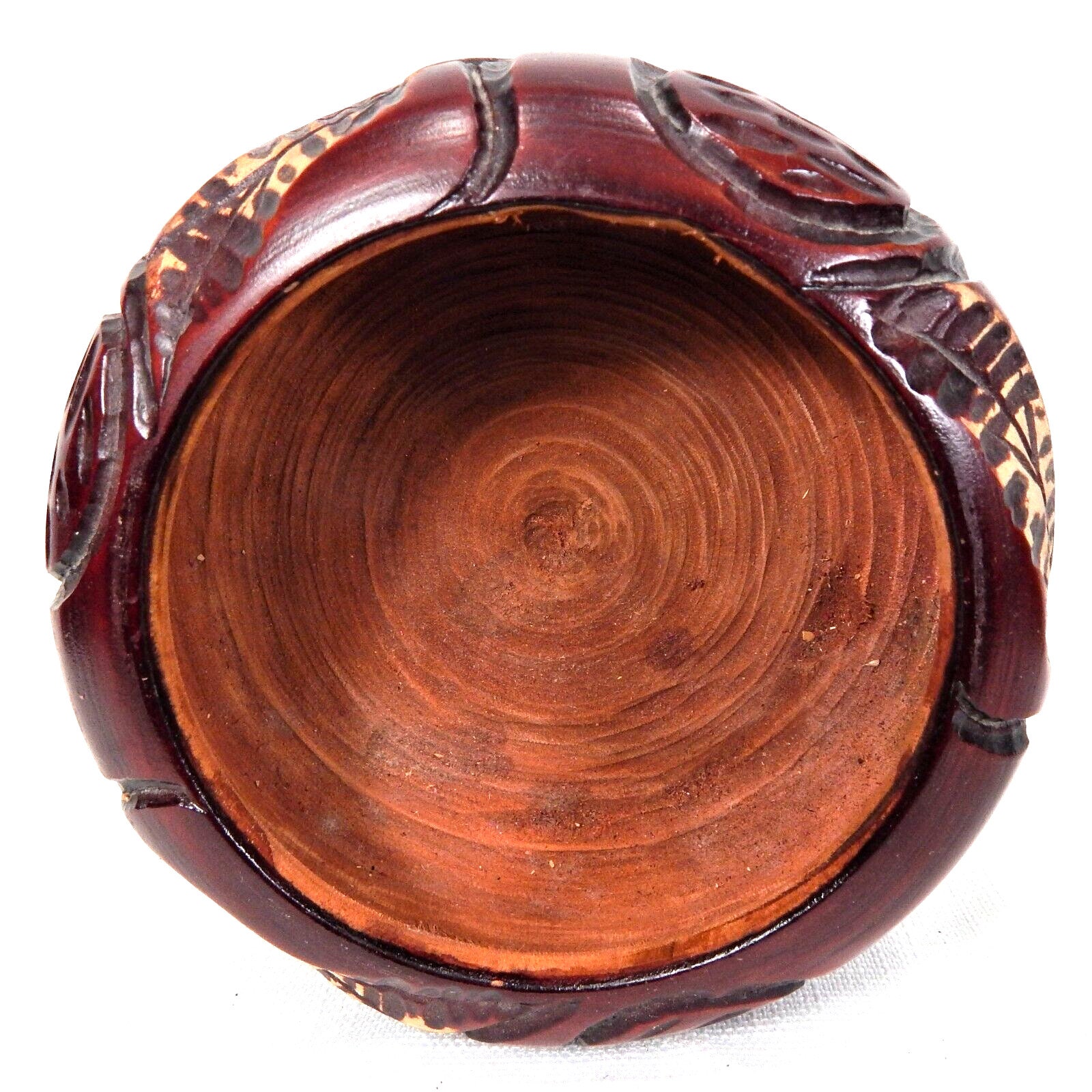 Vintage Hand Carved Wooden Trinket Box Floral Pattern Round Home ...