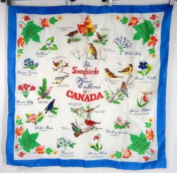 Vintage Canadian Souvenir Scarf Canada Songbirds and Flowers | Etsy