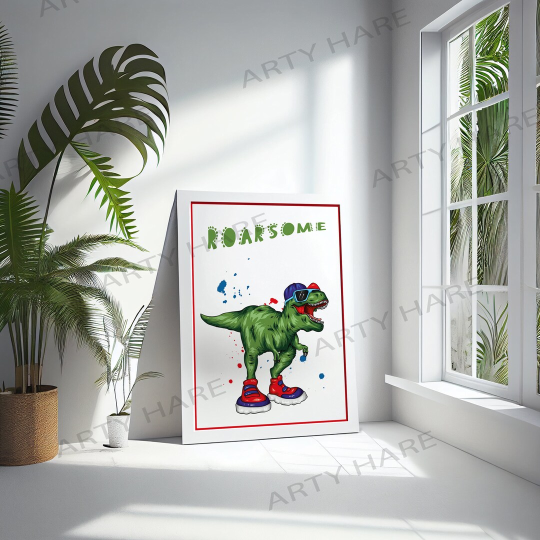 Dinosaur Roarsome Fun Digital Poster Picture Print Canvas Children's ...