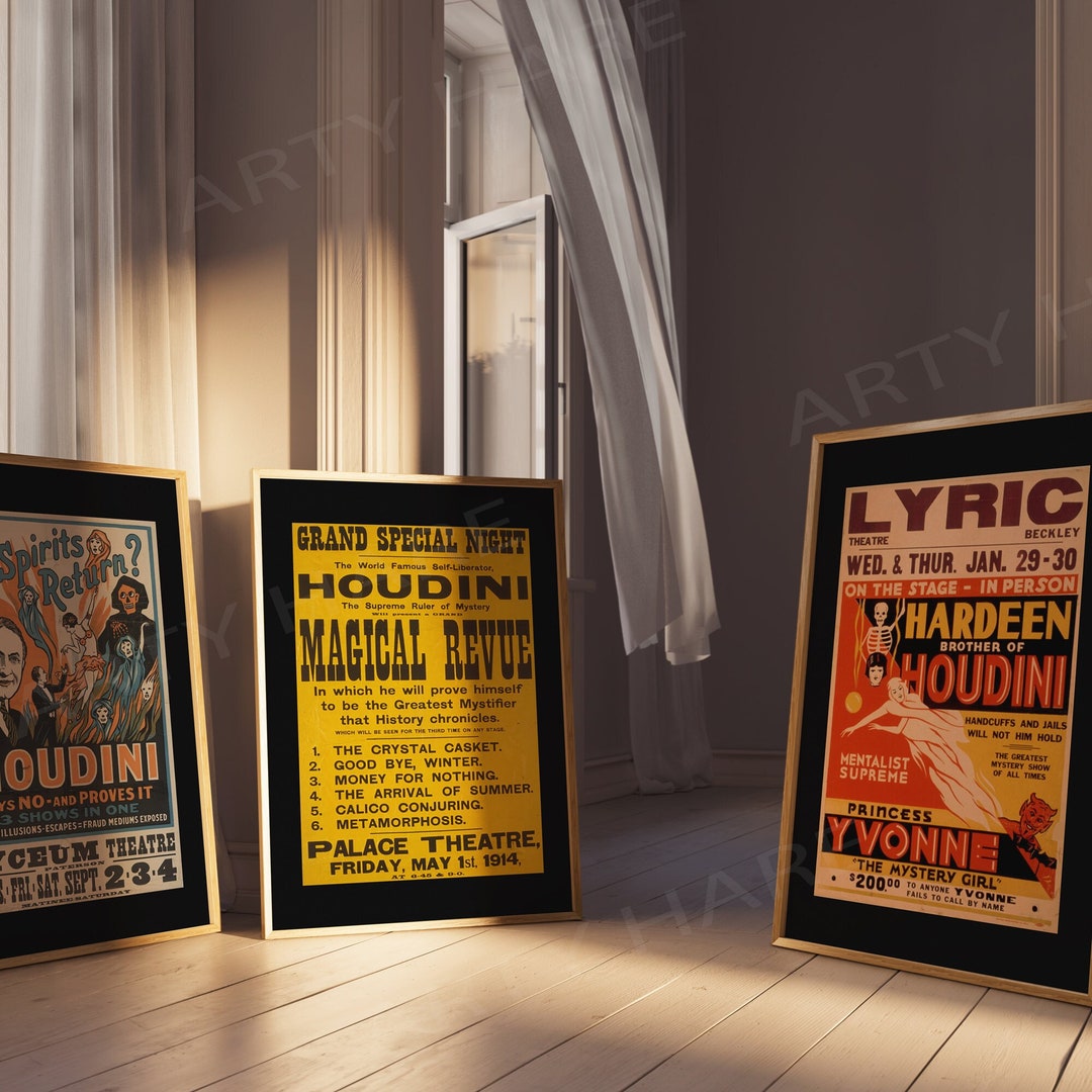 Houdini Mysterious and Magical Digital Wall Art Set of 3 Vintage Poster ...