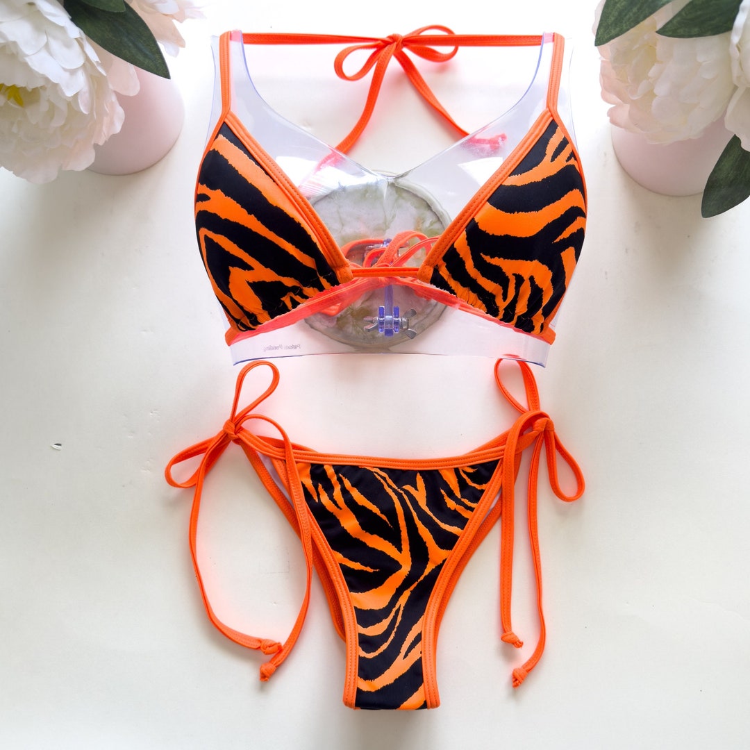 Orange Zebra String Bikini - Made in USA - Cheeky or Regular Coverage ...