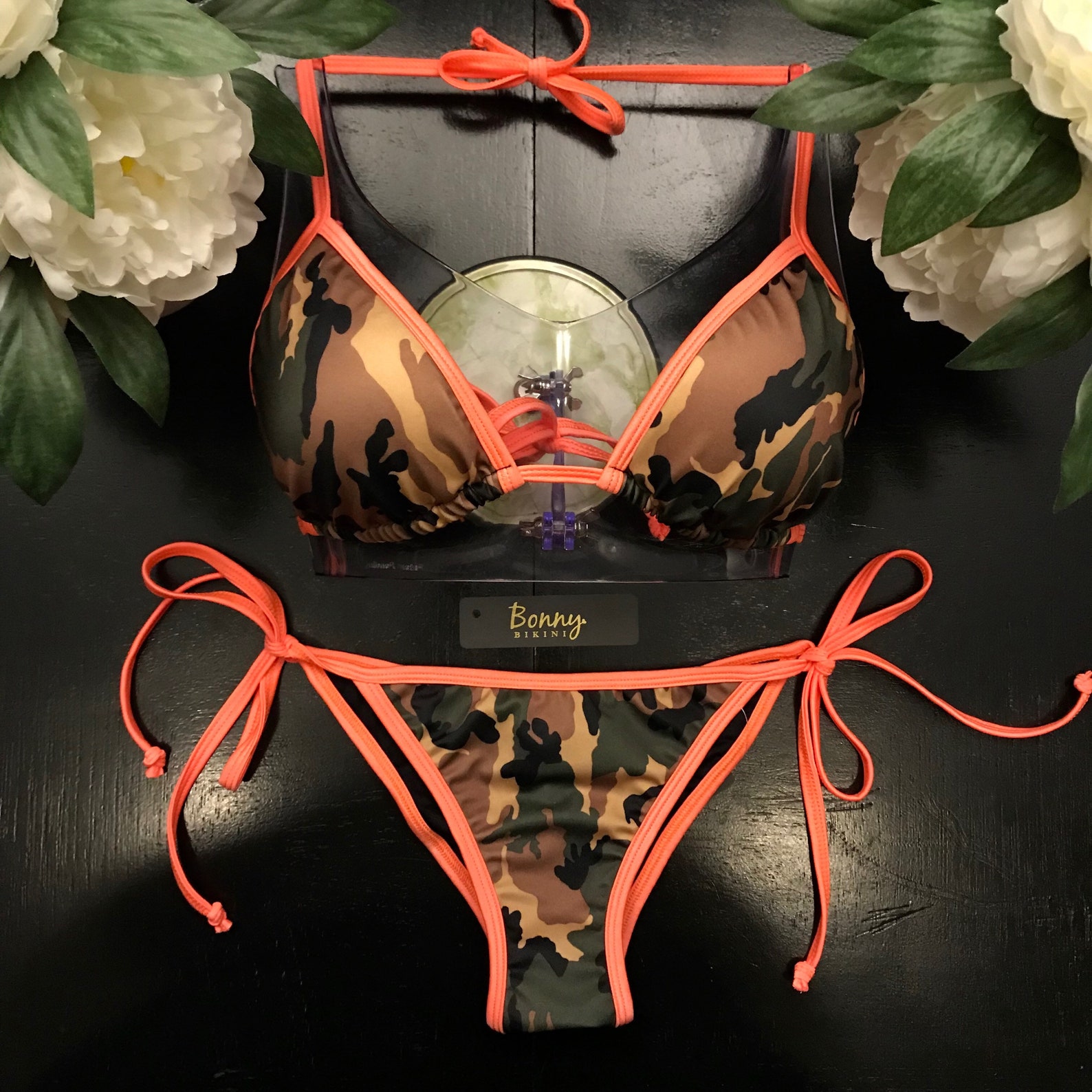 Camo String Bikini - Pads Included - Cheeky or Regular Coverage - Etsy
