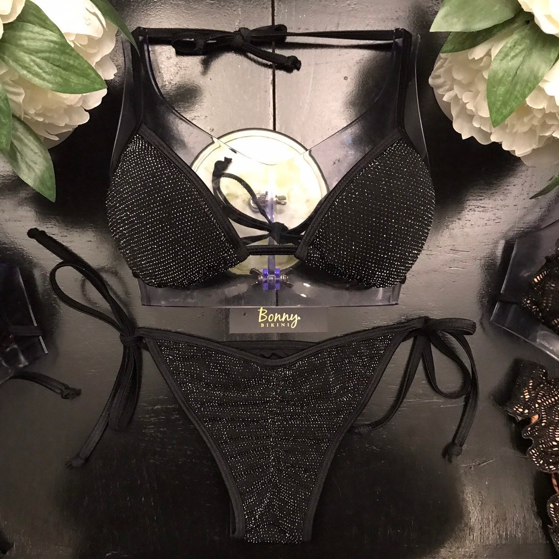 Black / Silver Shimmer String Bikini - Etsy