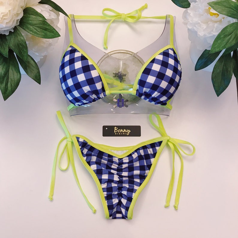Blue Gingham / Chartreuse Ties - Pads Included - Etsy