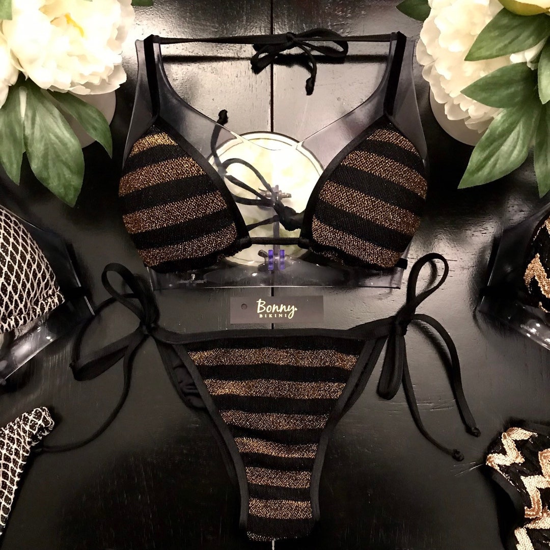 Gold / Black Shimmer String Bikini - Pads Included - Etsy