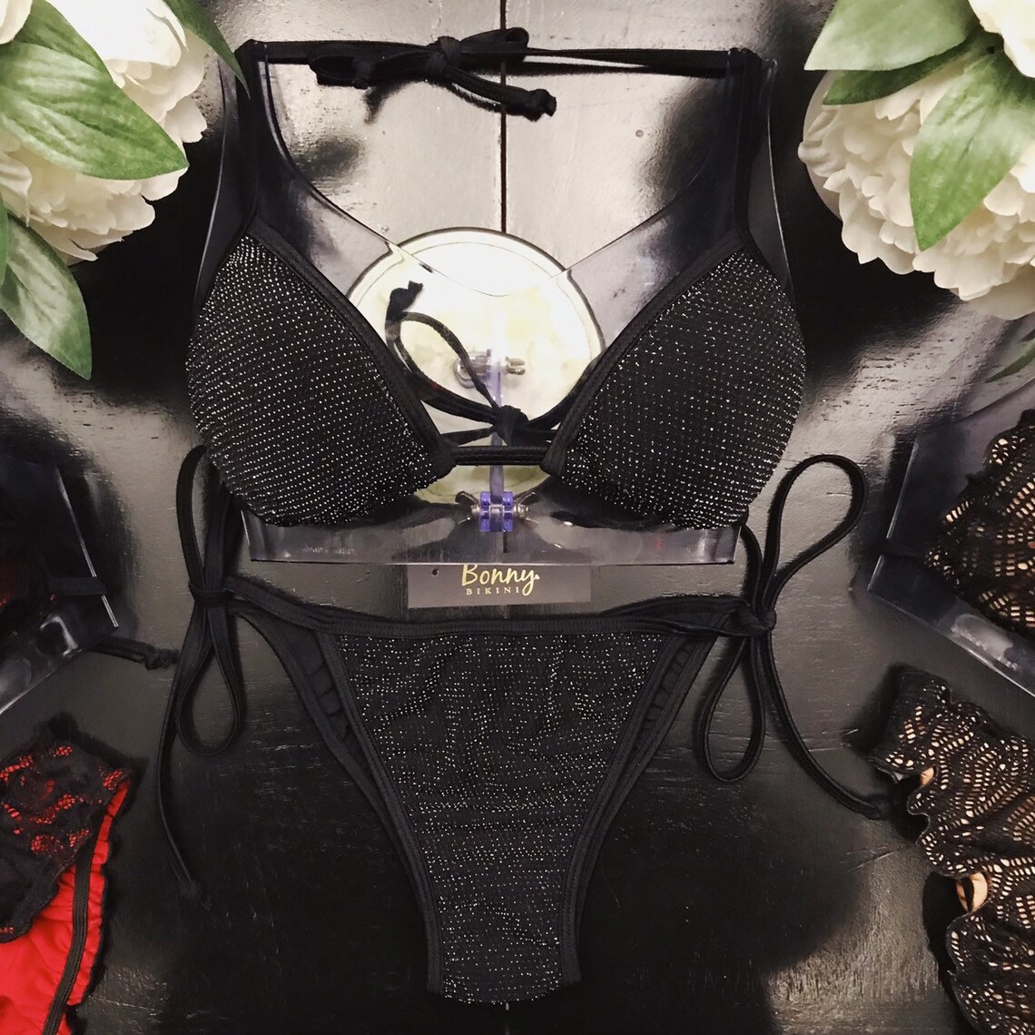 Black / Silver Shimmer String Bikini - Etsy