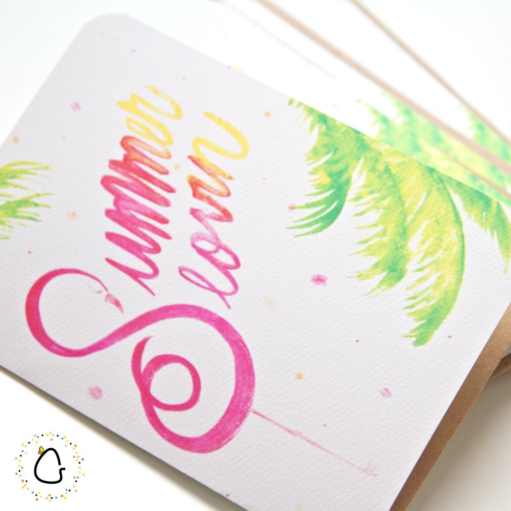 Summer Lovin' Pink Flamingo Blank Greeting Card - Etsy