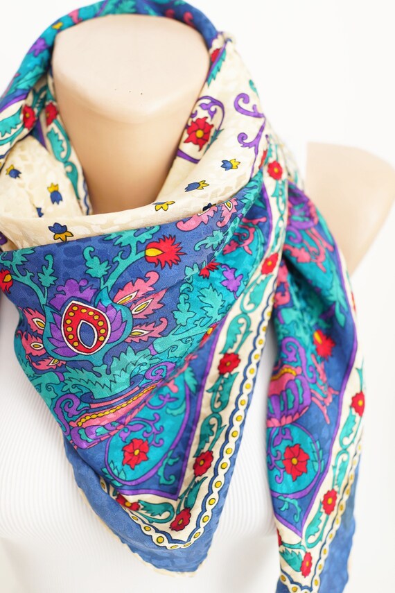Antique turkish silk scarf, 70s vintage bridesmaid gi… - Gem