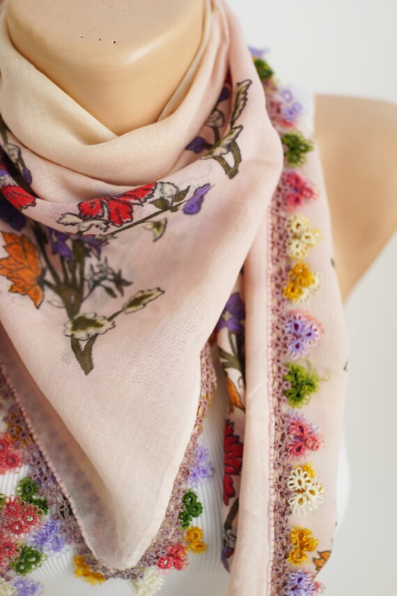 Antique vintage turkish scarf, hand painted yemeni ya… - Gem