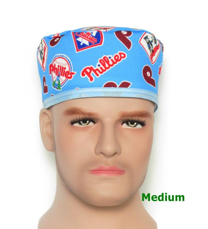 Phillies Scrub Hat: Men's Tie-back Style, Light Blue Print With ...