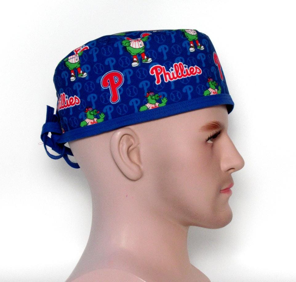 MEDIUM Phillies Men's Tie Scrub Hat-royal Phillies Phanatic, Red 
