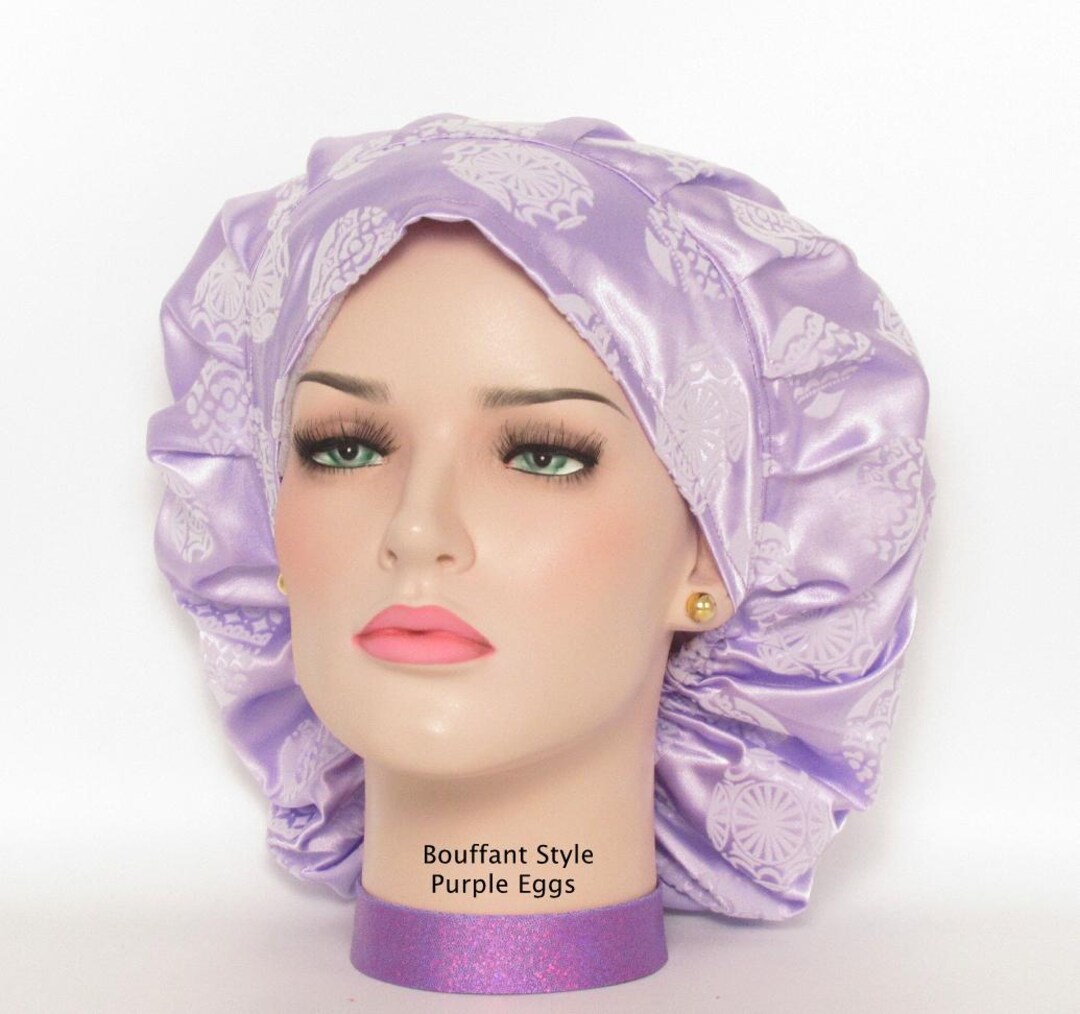 Banded Bouffant Easter Satin Scrub Hat-light Purple Flocked Eggs ...