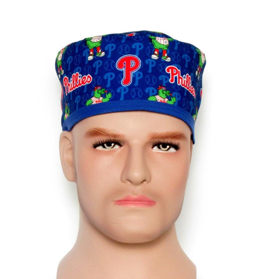 MEDIUM Phillies Men's Tie Scrub Hat-royal Phillies Phanatic, Red 