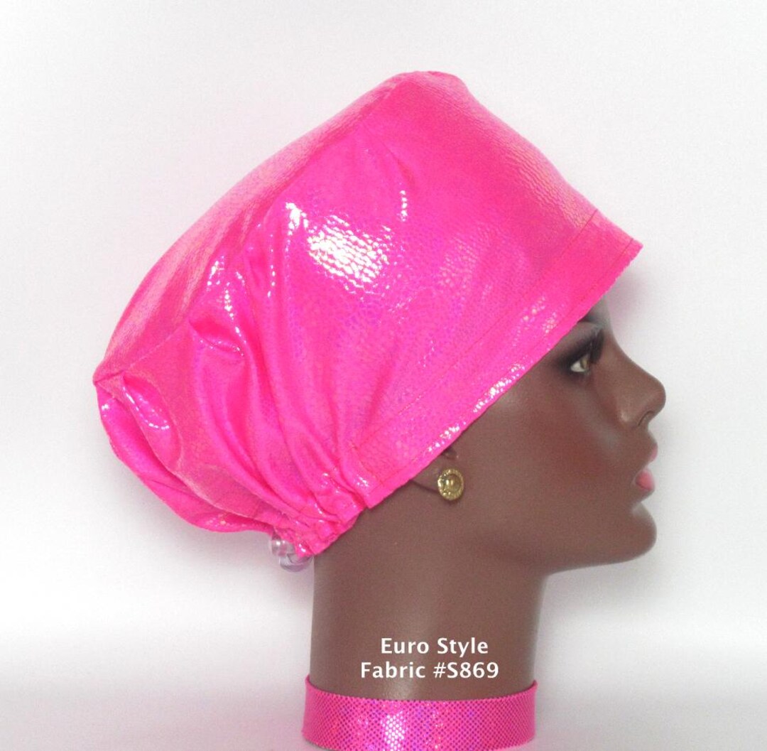 Silky Knit Scrub Hat: Bright Pink Pearl Hologram, Adjustable Medical ...