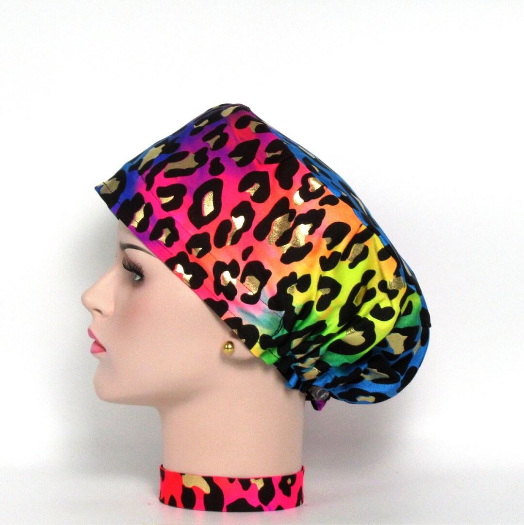 Euro Silky Knit Leopard Print Scrub Hat/multi Color Leopard Design ...