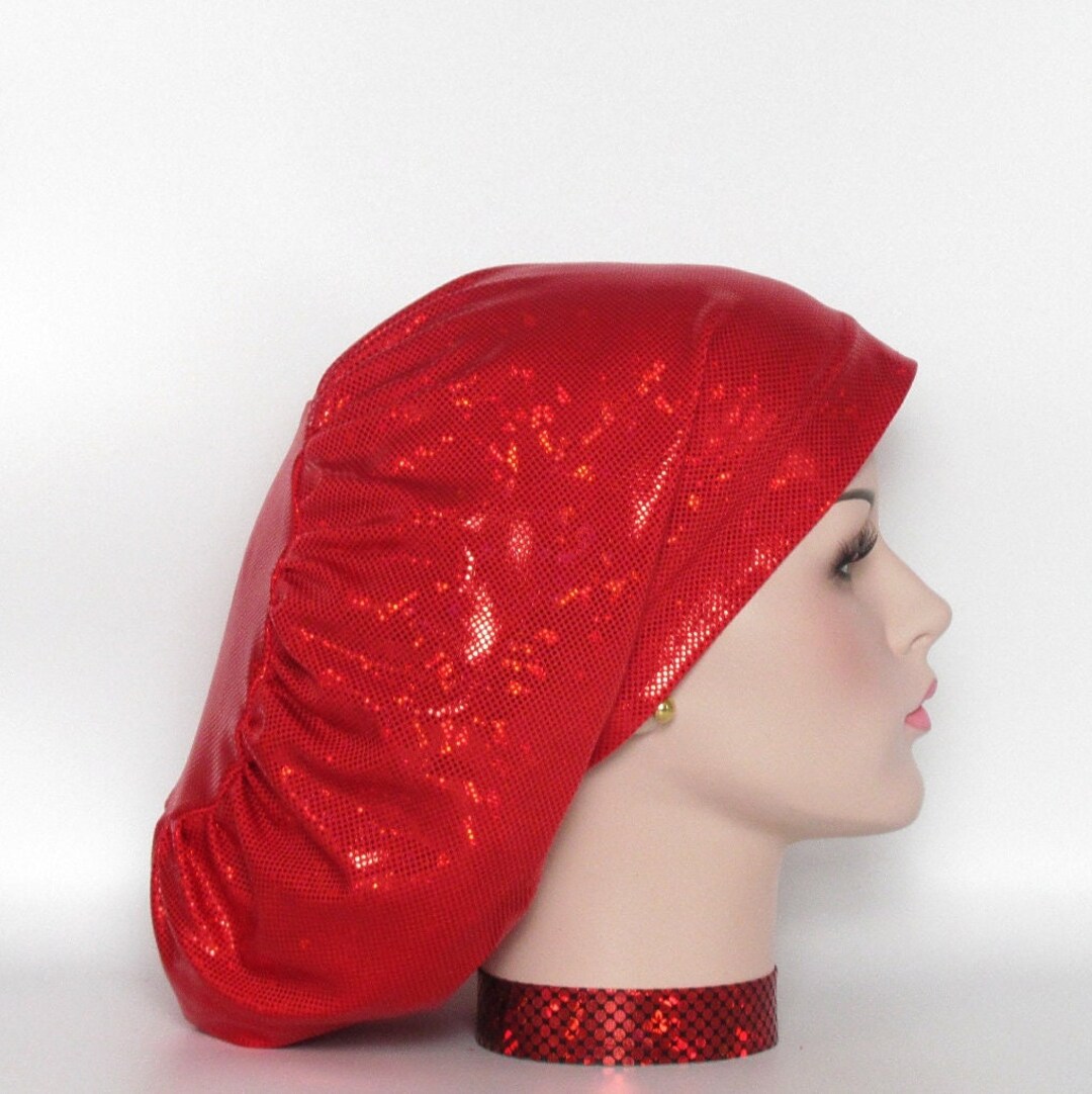 Red Shattered Glass Hologram Scrub Hat: Silky Knit Morgan, Tubular ...