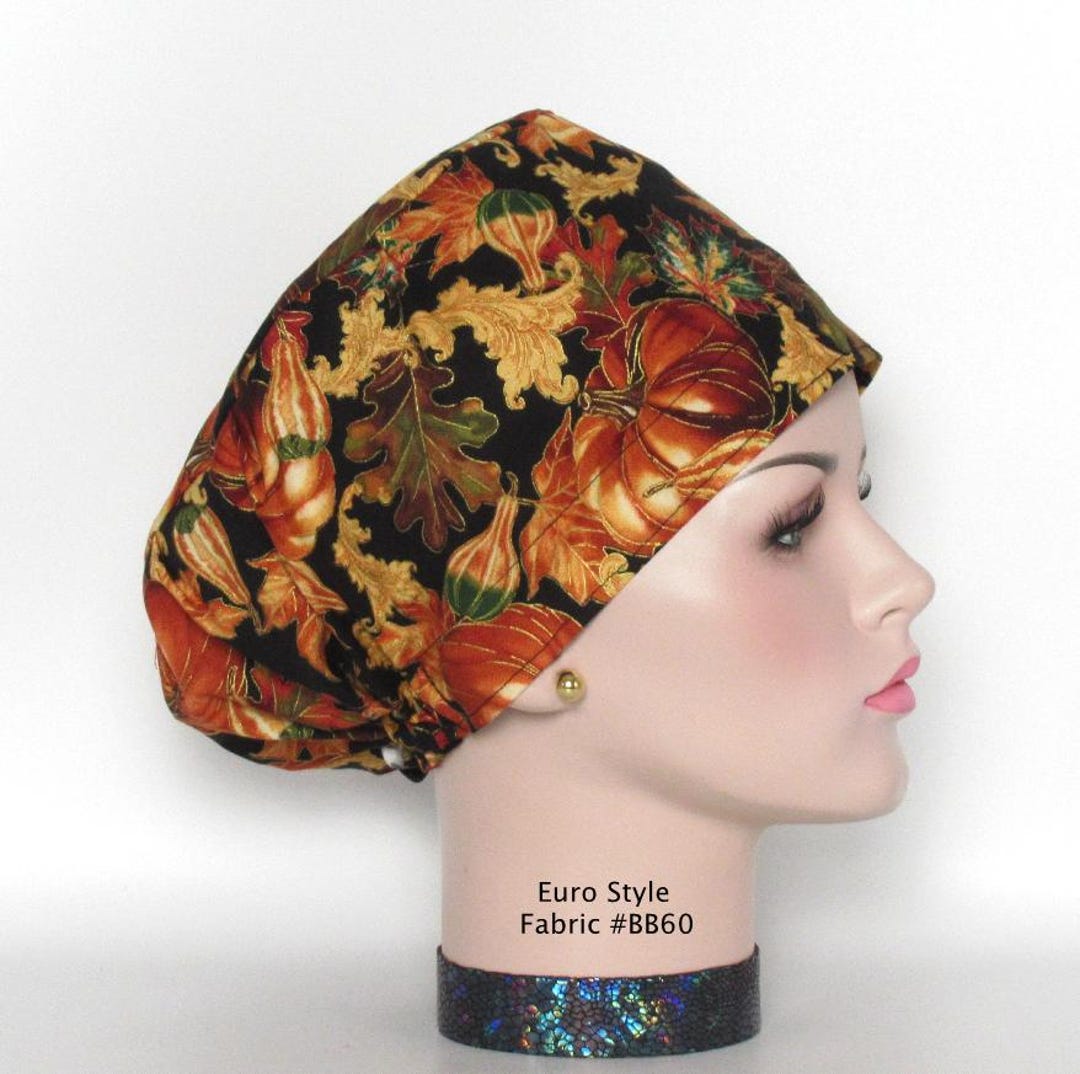 Fall Pumpkins and Leaves Scrub Hat: Euro Premium Cotton Surgical Cap ...